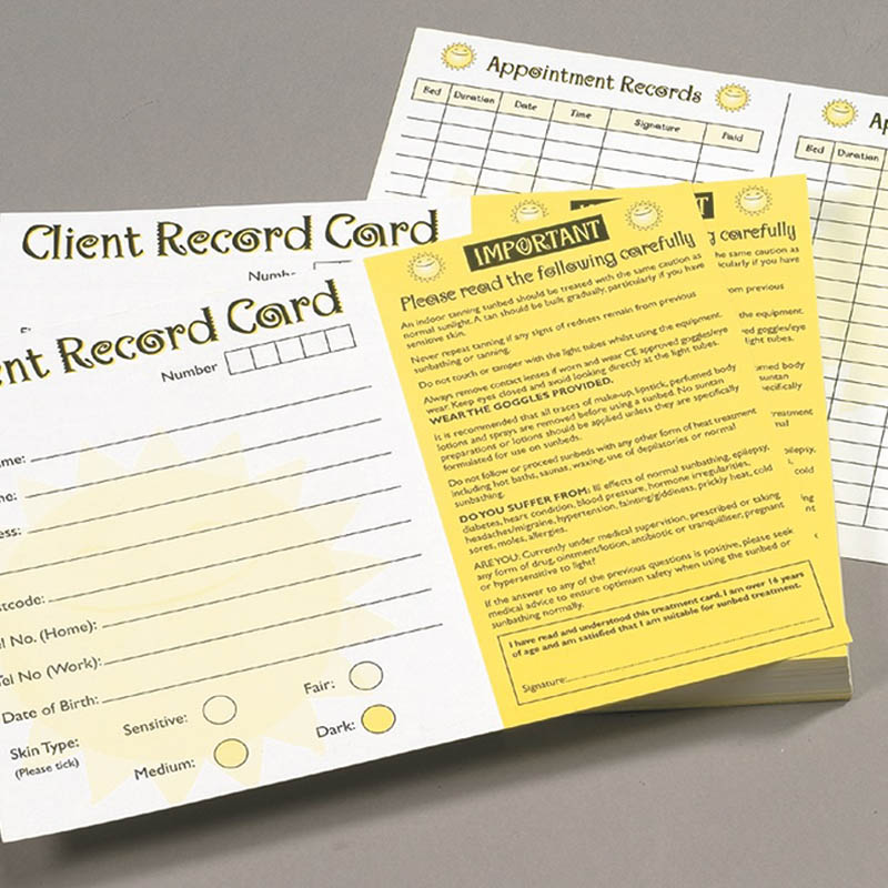 Sunbed Client Record Consultation Cards (Pack of 100) – Peak Tanning ...